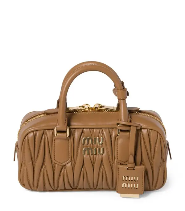 Miu Miu Matelassé Leather Arcadie Top-handle Bag - Brown