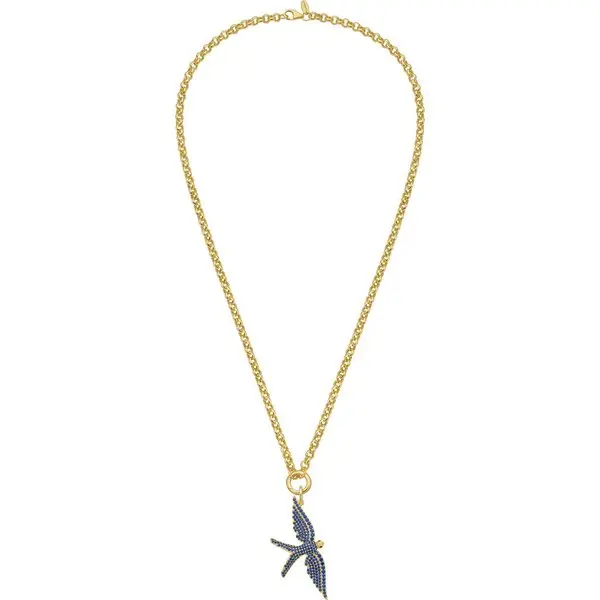 LIONHEART 14k Wings Of Love Sapphire Swallow Charm Rolo Necklace - Gold