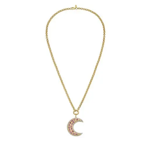 LIONHEART 14k Måneskin Pink Sapphire Moon Charm Necklace - Gold