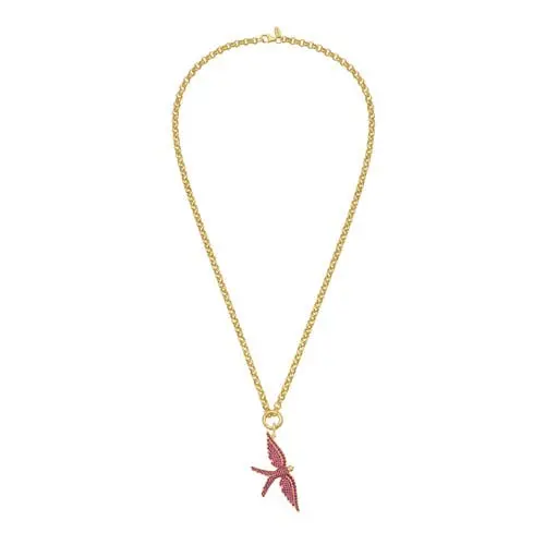 LIONHEART 14k Wings Of Love Ruby Swallow Charm Rolo Necklace - Gold