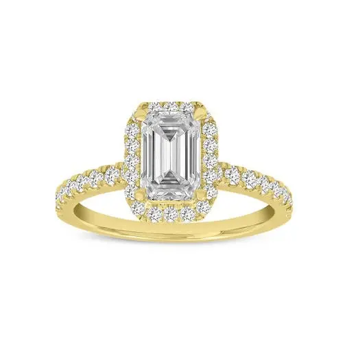 LUVMYJEWELRY Ivey 1.77 Ctw Emerald Cut Lab Grown Diamond Halo Engagement Ring - 14k Yellow Gold