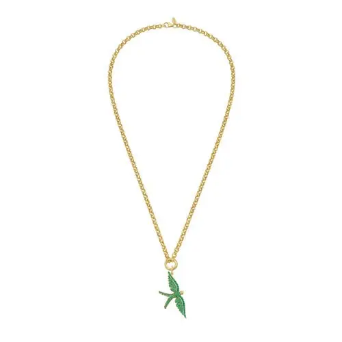 LIONHEART 14k Wings Of Love Emerald Swallow Charm Rolo Necklace - Gold