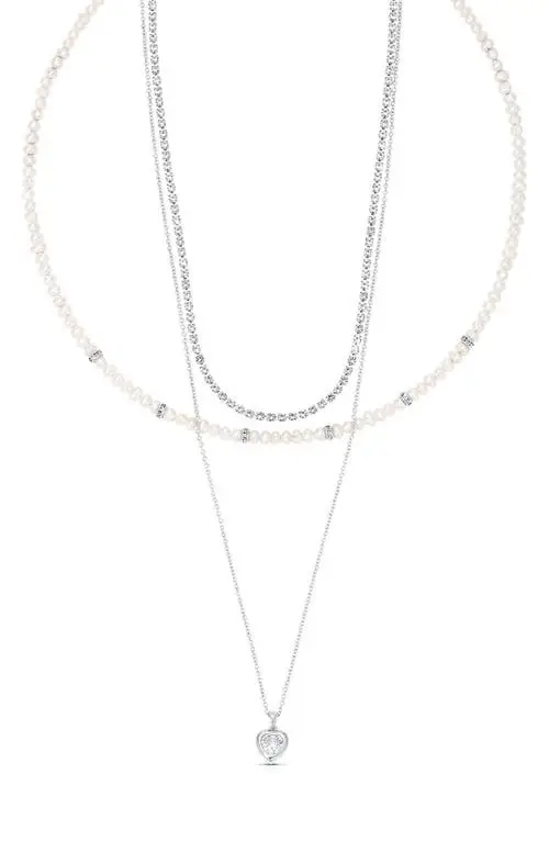 Ettika Layered Charm And Freshwater Pearl Necklace - Silver