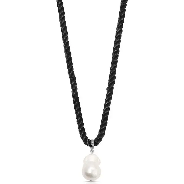Ettika Rope Cord Freshwater Pearl Pendant Necklace - Black
