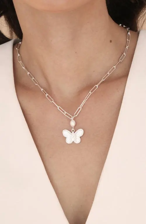 Ettika Butterlfy & Freshwater Pearl Pendant Necklace - Silver
