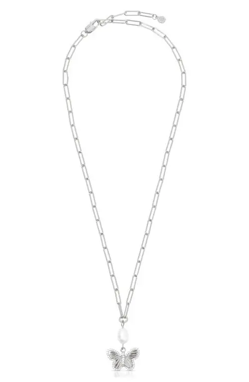 Ettika Butterlfy & Freshwater Pearl Pendant Necklace - Silver