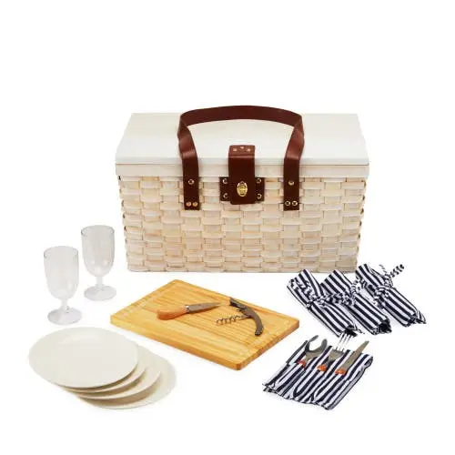TWINE Tahoe Picnic Basket Set For Four - Cream