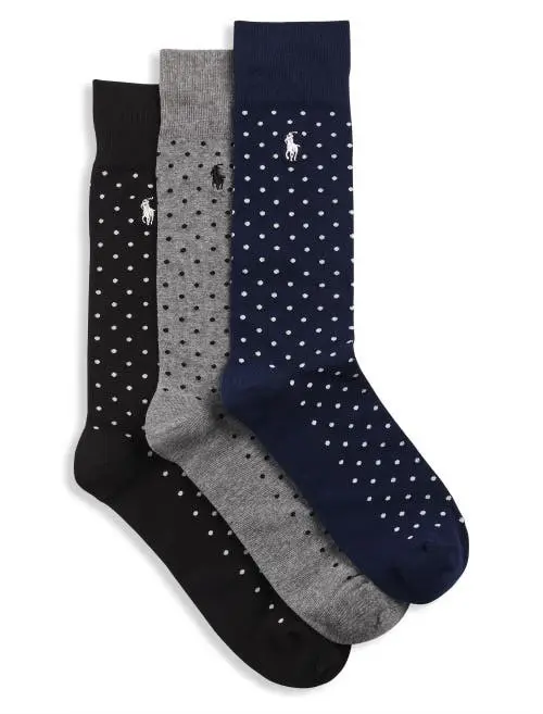 Ralph Lauren Big & Tall Dotted Crew Socks 3-pack - Multi