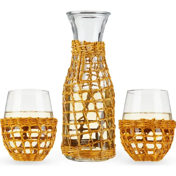 TWINE Island Carafe & Stemless Wine Glasses Set Of 3 - Beige