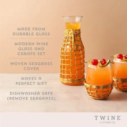 TWINE Island Carafe & Stemless Wine Glasses Set Of 3