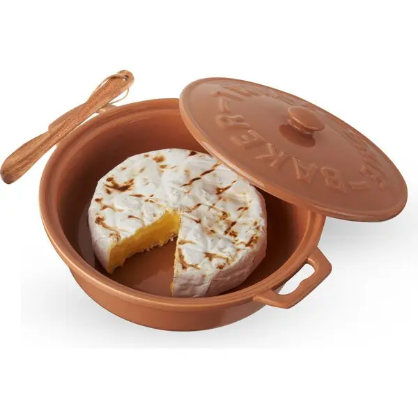 TWINE Terra Cotta Brie Baker With Wood Spreader - Orange