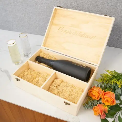 TWINE Celebrate Wood Champagne Box And Flutes Set