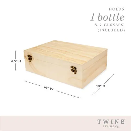 TWINE Celebrate Wood Champagne Box And Flutes Set