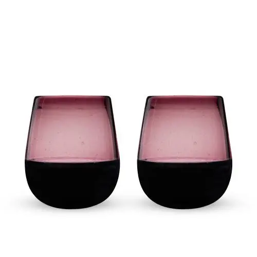 TWINE Segunda Vida Rosado Recycled Stemless Wine Glasses Set Of 2 - Pink