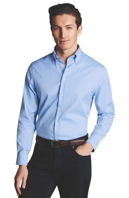CHARLES TYRWHITT Non-iron Oxford Shirt - Sky Blue