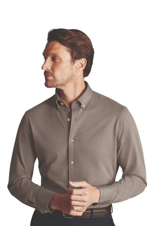 CHARLES TYRWHITT 4 Way Stretch Jersey Shirt - Mocha