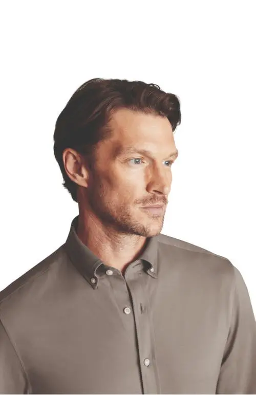CHARLES TYRWHITT 4 Way Stretch Jersey Shirt - Mocha