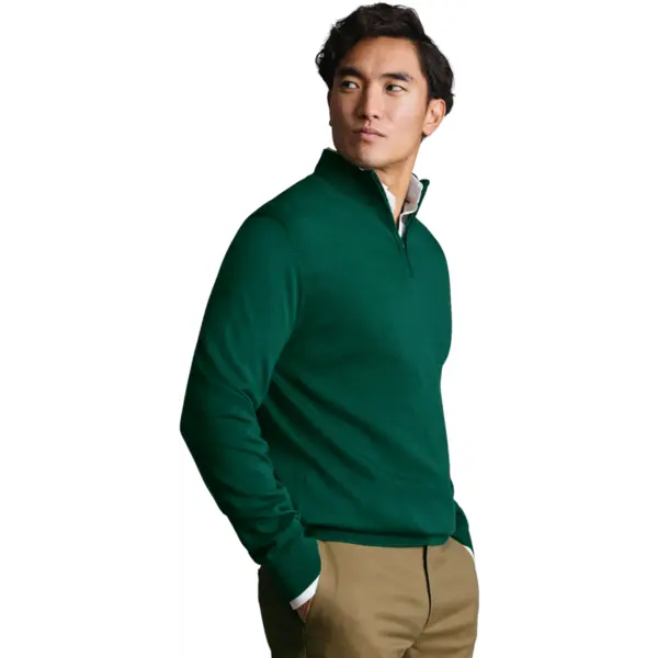 CHARLES TYRWHITT Merino Zip Neck Long Sleeve Sweater - Bright Green