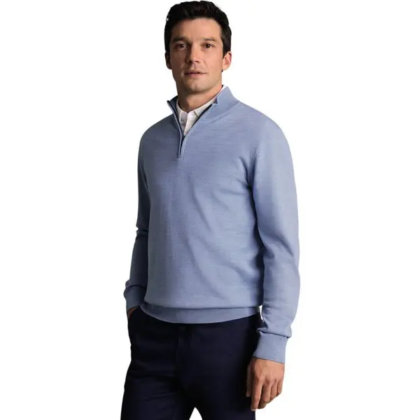CHARLES TYRWHITT Merino Zip Neck Long Sleeve Sweater - Cornflower Blue