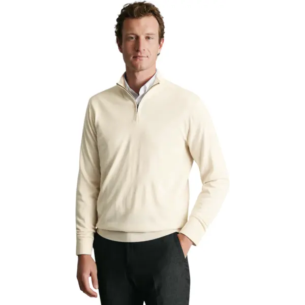 CHARLES TYRWHITT Merino Zip Neck Long Sleeve Sweater - Cream