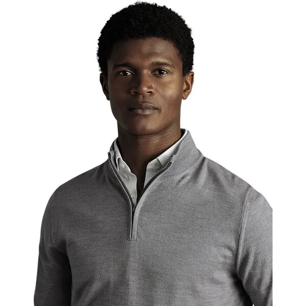 CHARLES TYRWHITT Merino Zip Neck Long Sleeve Sweater - Gray