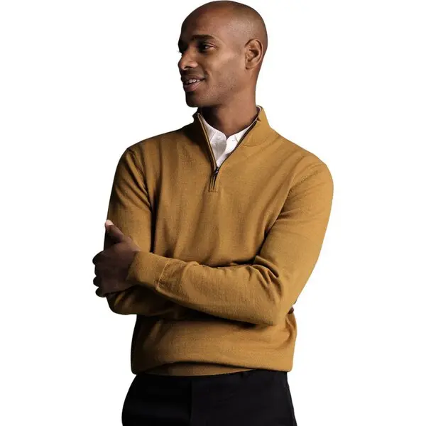 CHARLES TYRWHITT Merino Zip Neck Long Sleeve Sweater - Yellow