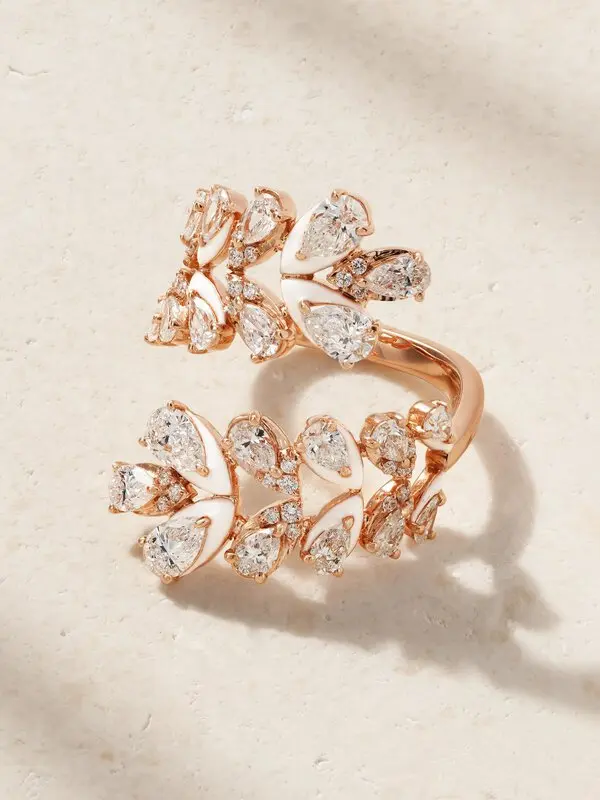 KAMYEN Flora 18-karat Rose Diamond And Enamel Ring - Gold