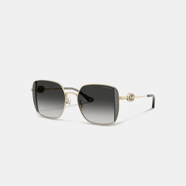 COACH Horse And Carriage Oversized Square Sunglasses - Gold/grey