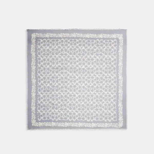 COACH Signature Rose Meadow Print Oversized Square Scarf - Grey Blue