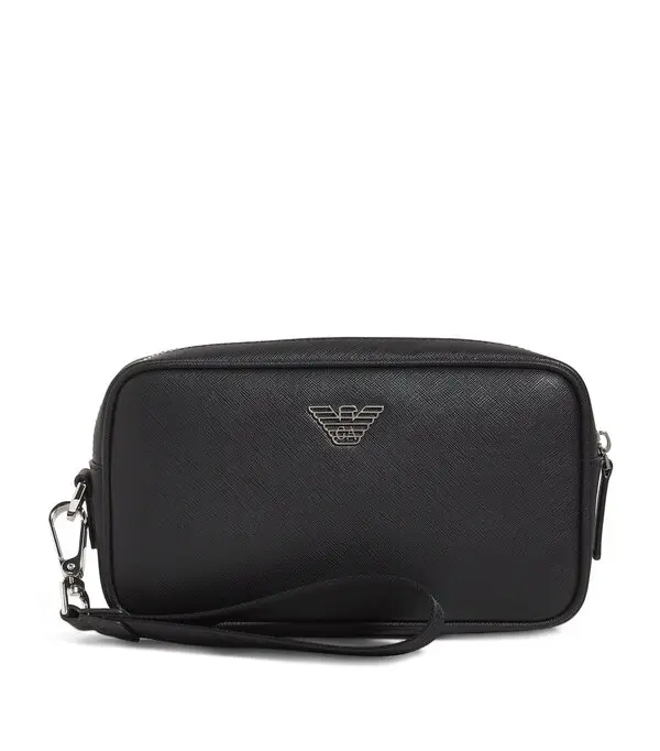 Emporio Armani Leather Wash Bag - Black