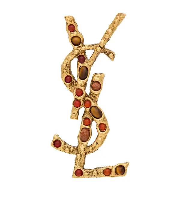 Saint Laurent Embellished Cassandre Brooch - Beige
