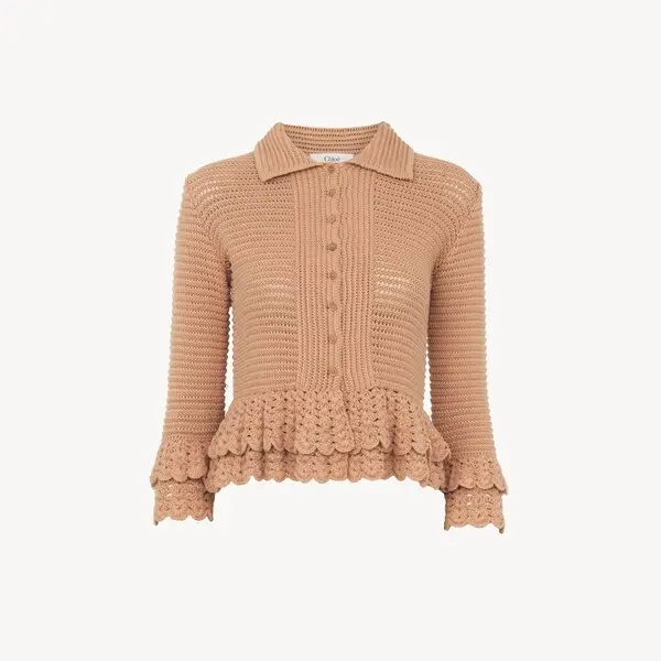 Chloé Fitted Ruffled Crochet Knit Cardigan
