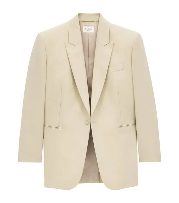 Saint Laurent Virgin Wool Oversized Blazer - Beige