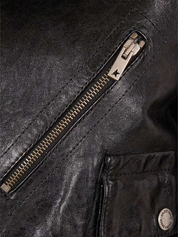 GOLDEN GOOSE Leather Biker Jacket - Black