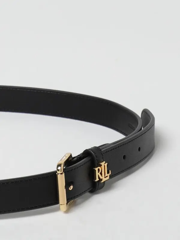 Ralph Lauren Belt With Gold Tone Logo Buckle - Black
