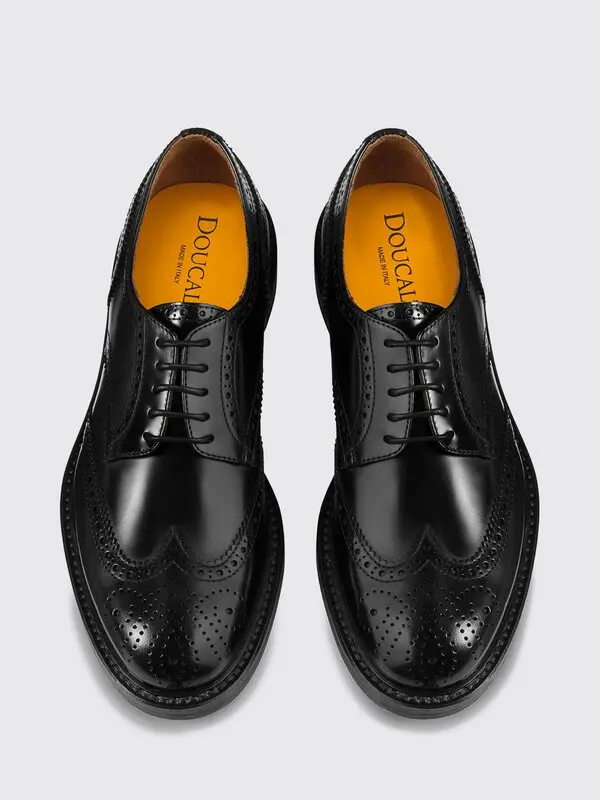 DOUCAL'S Ceremonial Brushed Calfskin Brogue Derby Shoes - Black