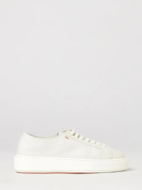 Santoni Low-top Grained Calf Leather Sneakers - White