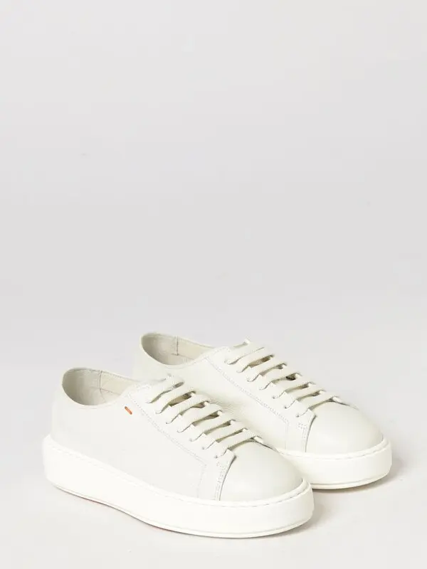 Santoni Low-top Grained Calf Leather Sneakers - White