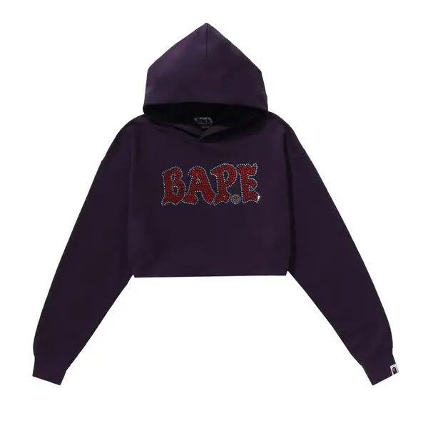 A BATHING APE Crystal Stone Cropped Pullover Hoodie