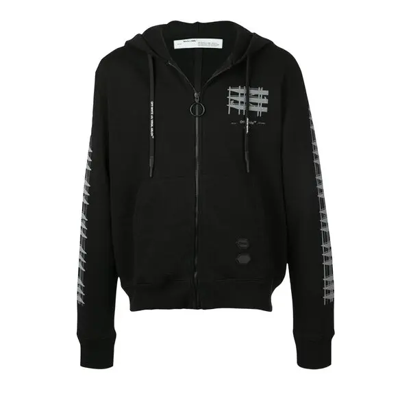 Zip Hoodie Off White Industrial Hoodie Boxy Zip Through Printed