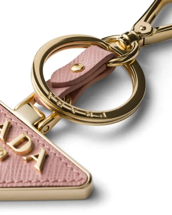 Prada Saffiano Leather And Metal Keychain - Pink