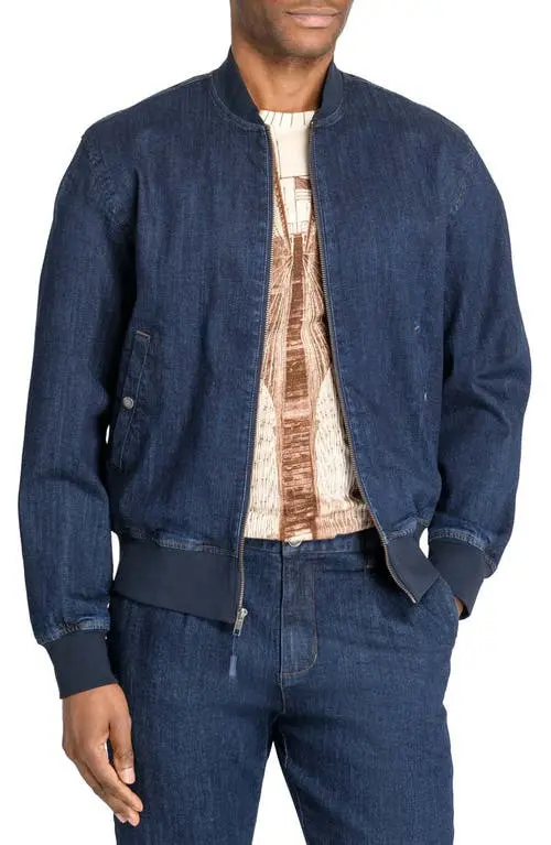 BROOKLYN BRIGADE Slim Fit Brooklyn Bridge Bomber Jacket - Navy