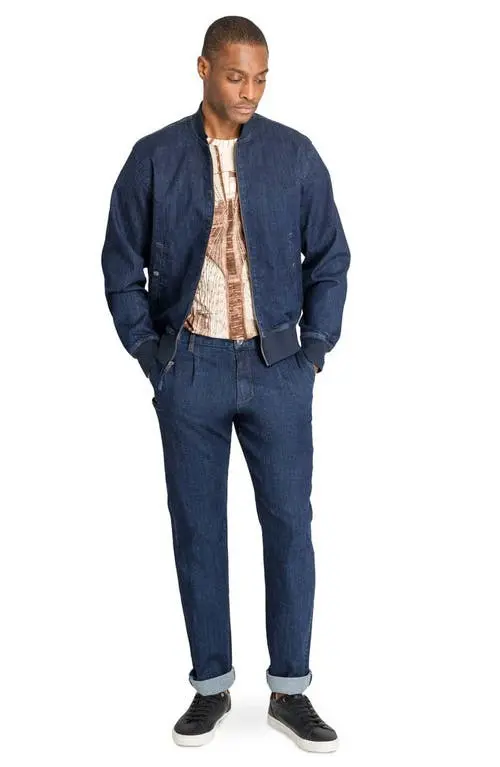 BROOKLYN BRIGADE Slim Fit Brooklyn Bridge Bomber Jacket - Navy