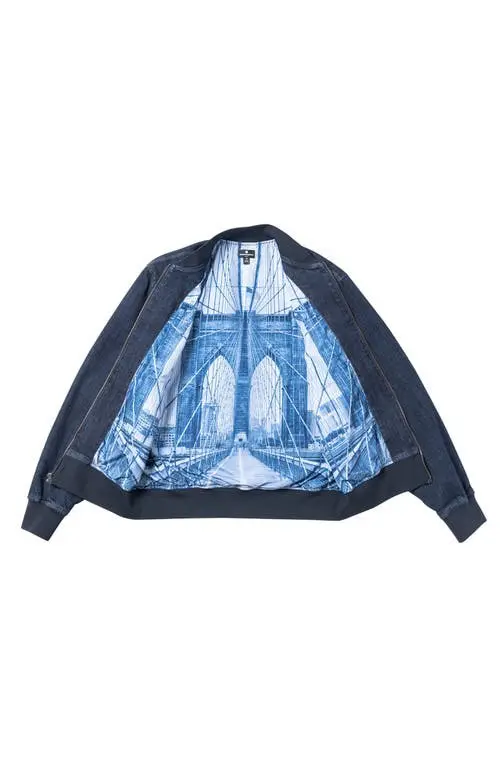 BROOKLYN BRIGADE Slim Fit Brooklyn Bridge Bomber Jacket - Navy