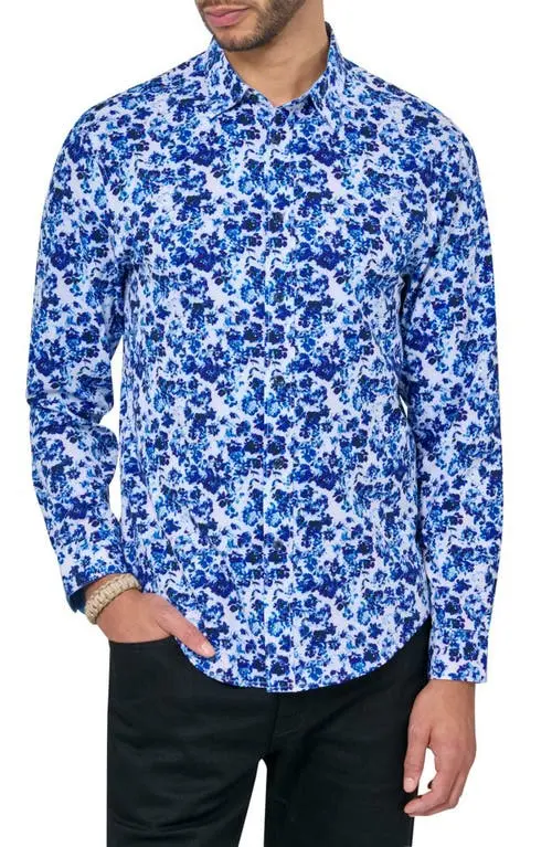 BROOKLYN BRIGADE Slim Fit Watercolor Floral 4-way Stretch Performance Long Sleeve Shirt