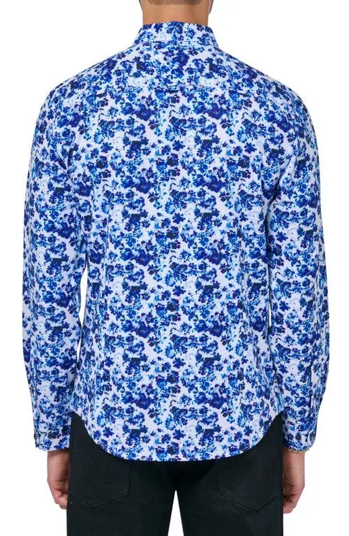 BROOKLYN BRIGADE Slim Fit Watercolor Floral 4-way Stretch Performance Long Sleeve Shirt