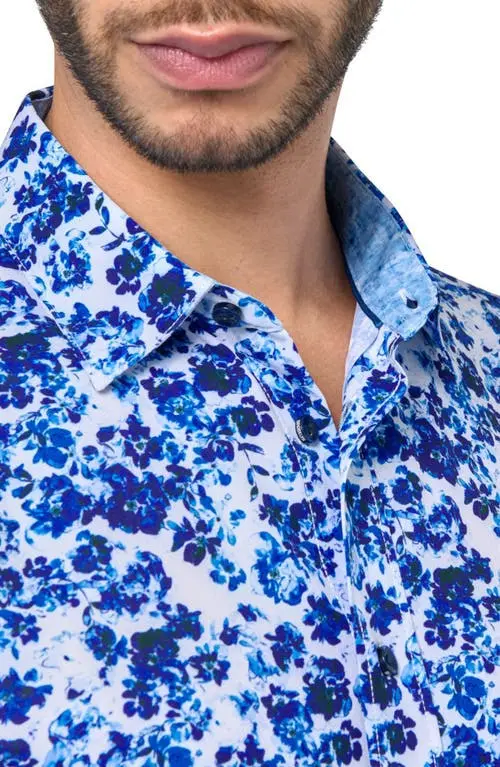 BROOKLYN BRIGADE Slim Fit Watercolor Floral 4-way Stretch Performance Long Sleeve Shirt