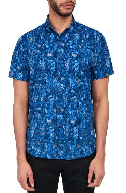 BROOKLYN BRIGADE Slim Fit Barlow Vintage Floral 4-way Stretch Performance Short Sleeve Shirt - Navy