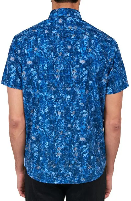 BROOKLYN BRIGADE Slim Fit Barlow Vintage Floral 4-way Stretch Performance Short Sleeve Shirt - Navy