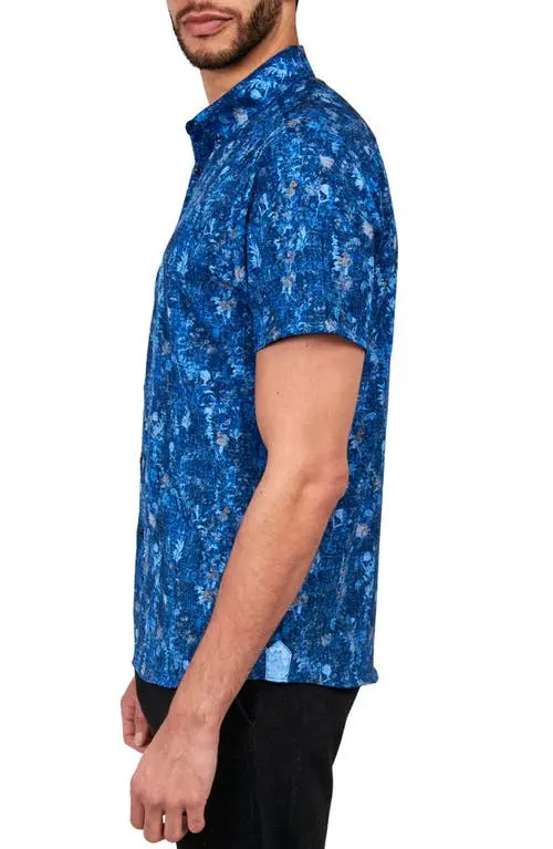 BROOKLYN BRIGADE Slim Fit Barlow Vintage Floral 4-way Stretch Performance Short Sleeve Shirt - Navy